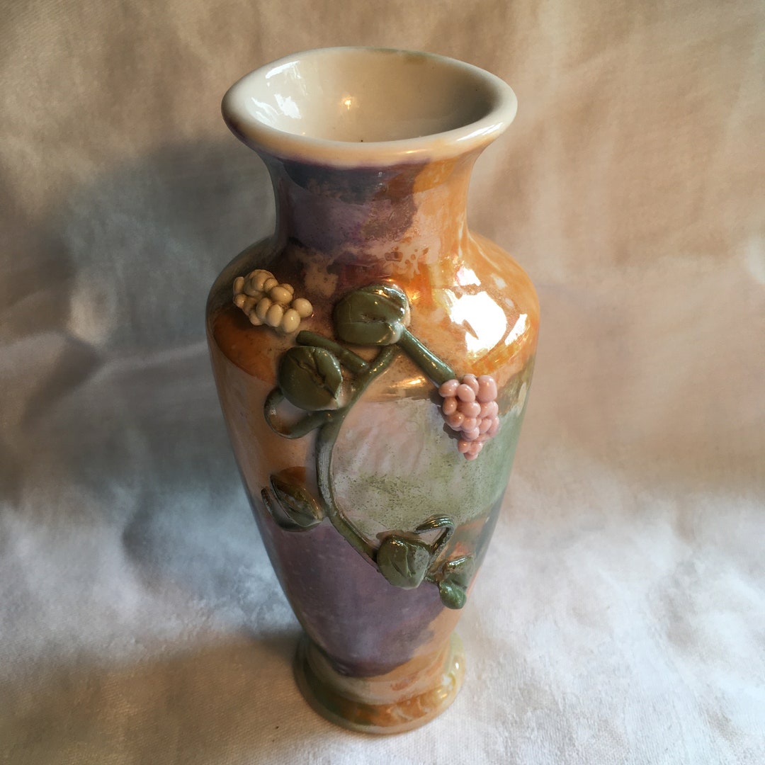 Japanese Lusterware Vase 1940's Grapes and Leaves in Relief - Etsy