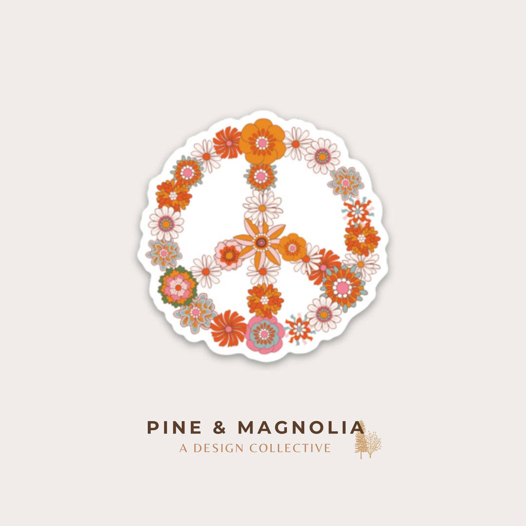 Floral Peace Sign Sticker 2x2 Weatherproof Die-cut Vinyl Sticker Peace ...