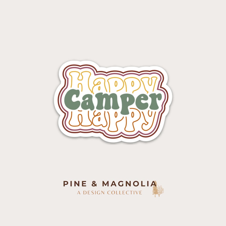 Happy Camper Sticker | 2 X 1.39 Die-cut Vinyl Sticker | Fun Camping ...