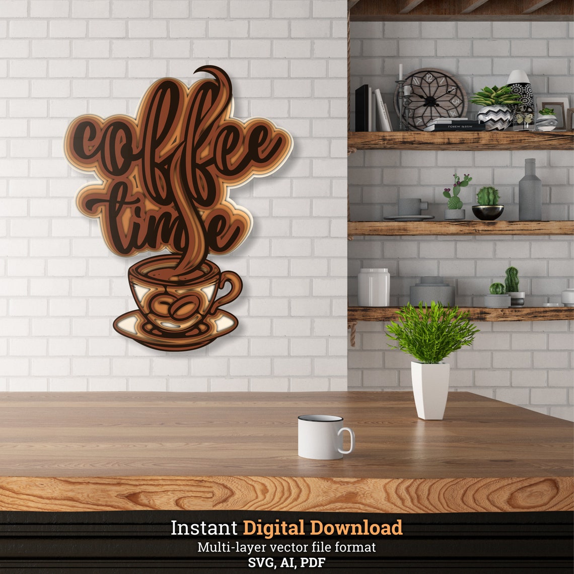 Coffee Time 3D Zentangle Svg Files, Coffe Cup Layered Panel for CNC ...
