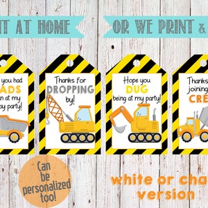 Construction Favor Tags- Construction Thank You Tags- Construction ...