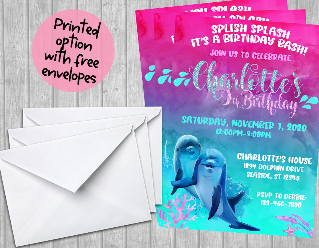 Dolphin Birthday Party Invitation Dolphin Invitation Dolphin Birthday ...