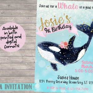 Orca Birthday Party Invitation Orca Invitation Orca Birthday-orca Girl ...