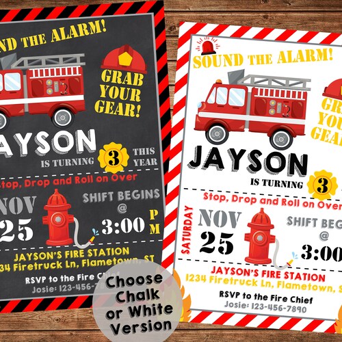 Firefighter Invitation With Photo Fire Fighter Birthday - Etsy