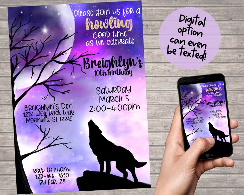Wolf Birthday Party Invitation-wolf Howling Invitation Wolf | Etsy