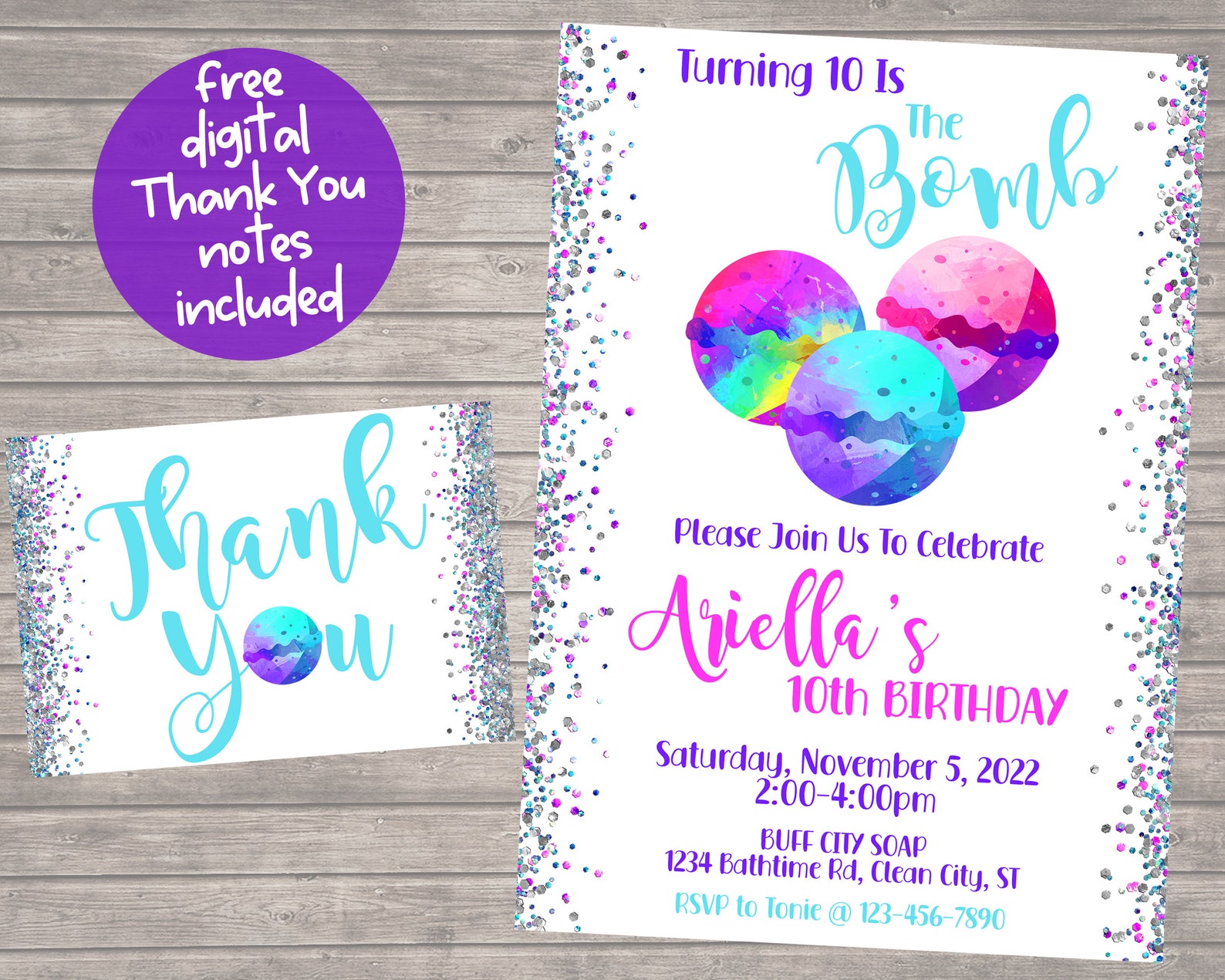 Bath Bomb Invitation Bath Bomb Birthday Invitation Bath Bomb - Etsy