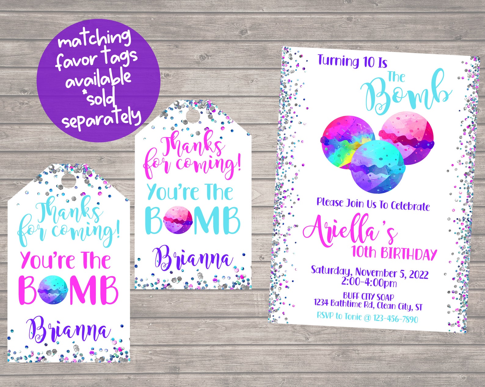Bath Bomb Invitation Bath Bomb Birthday Invitation Bath Bomb - Etsy