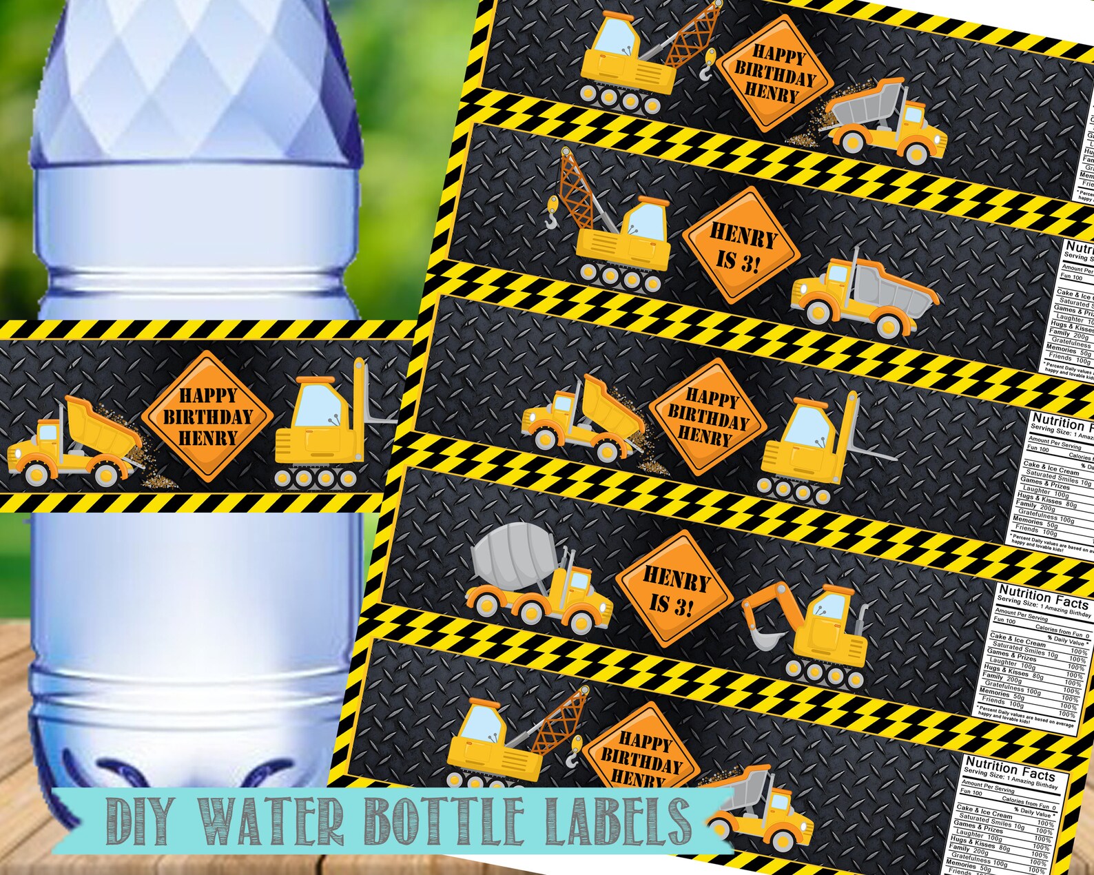 Construction Water Bottle Labels Construction Water Bottle - Etsy