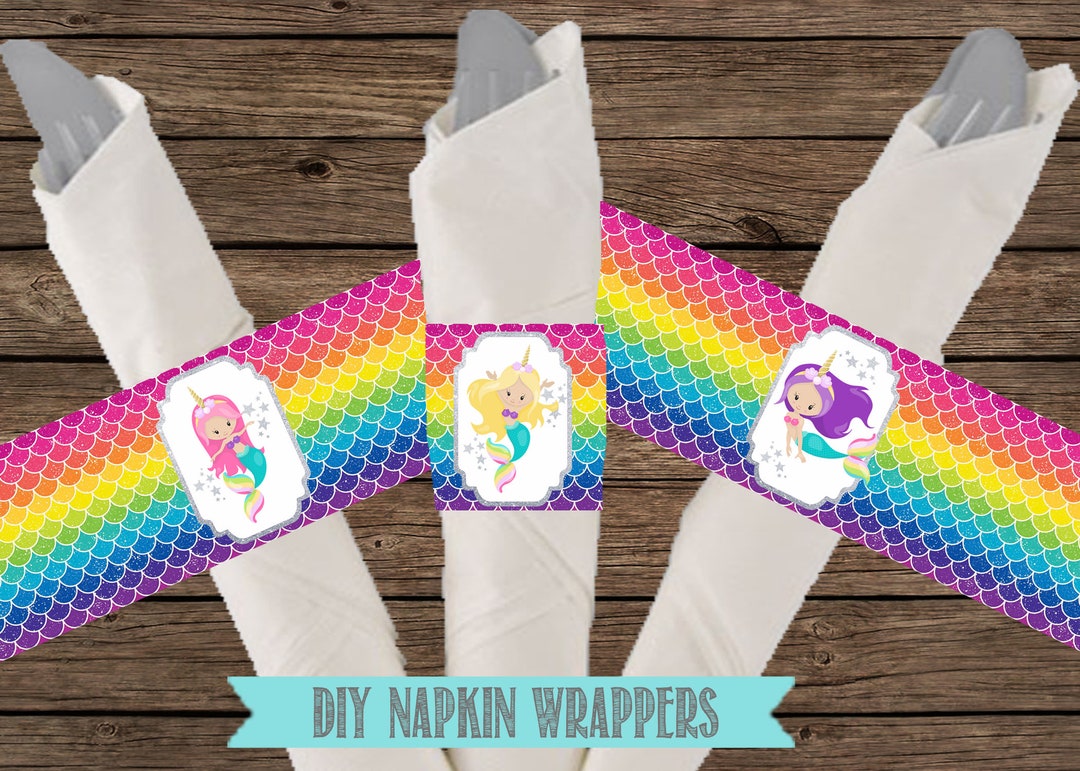 Mermaid Unicorn Napkin Wrappers-mermaid Napkin Wrappers-mermaid Utensil ...