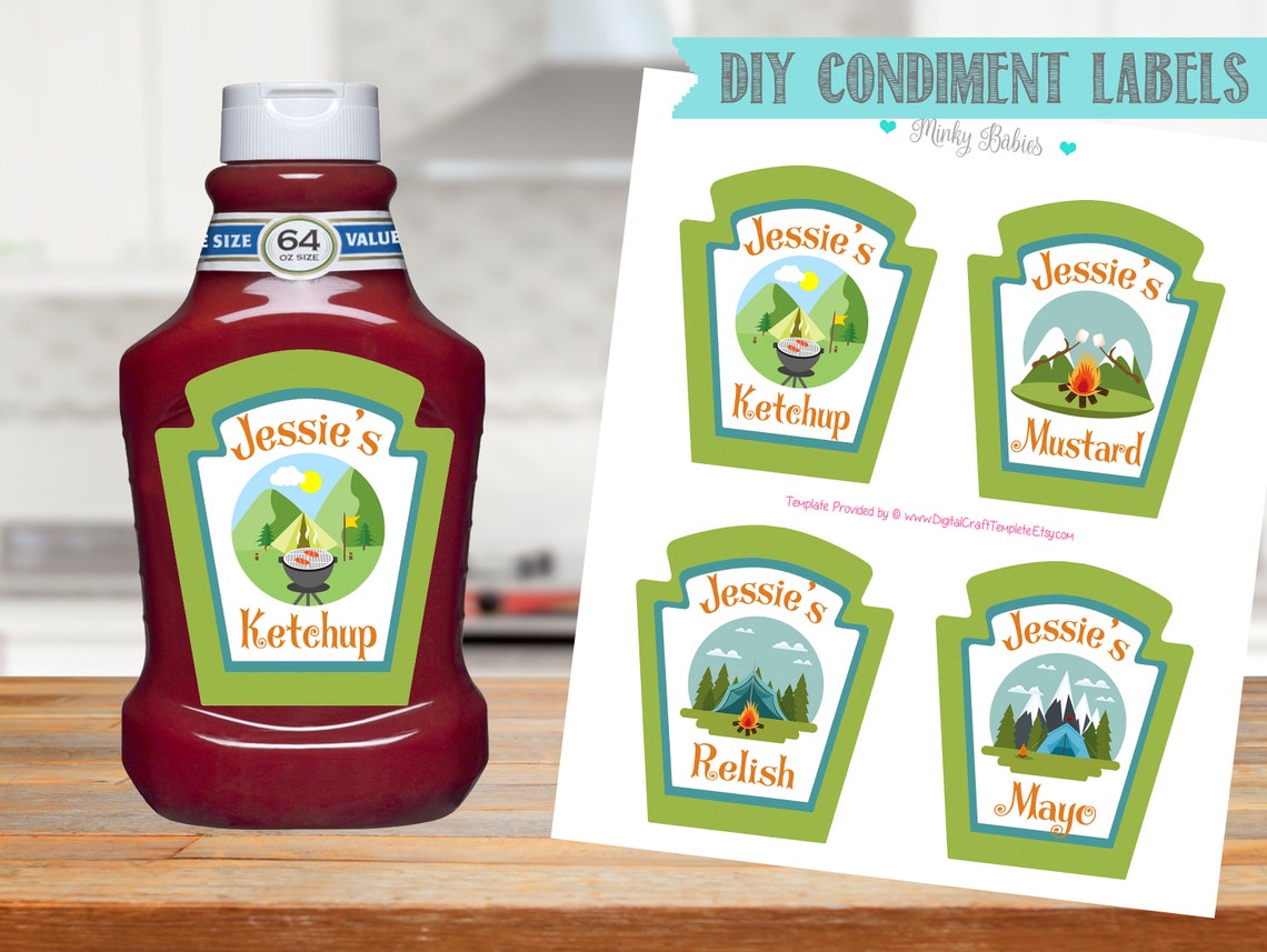 Camping Condiment Bottle Labels Camping Birthday - Etsy