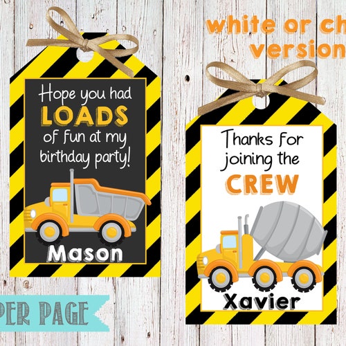 Construction Favor Tags Construction Birthday Party Back Hoe - Etsy