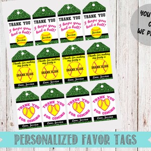 Softball Favor Tags Softball Thank You Tags Softball Birthday Party ...