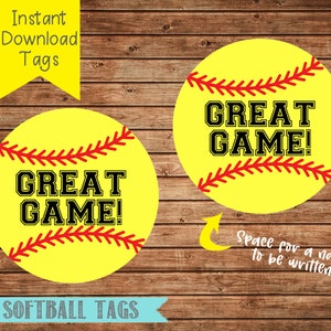 Softball Favor Tags- Softball Game Day Tags- Softball Snack Tags ...