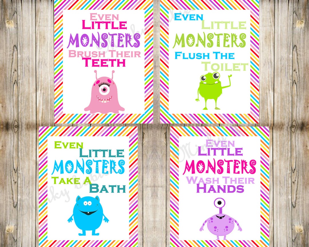 Kids Bathroom Digital Wall Art- Bathroom Rules- Monsters Theme- Unisex ...