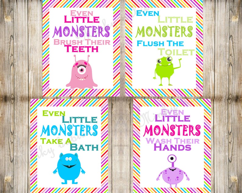 Kids Bathroom Digital Wall Art- Bathroom Rules- Monsters Theme- Unisex ...