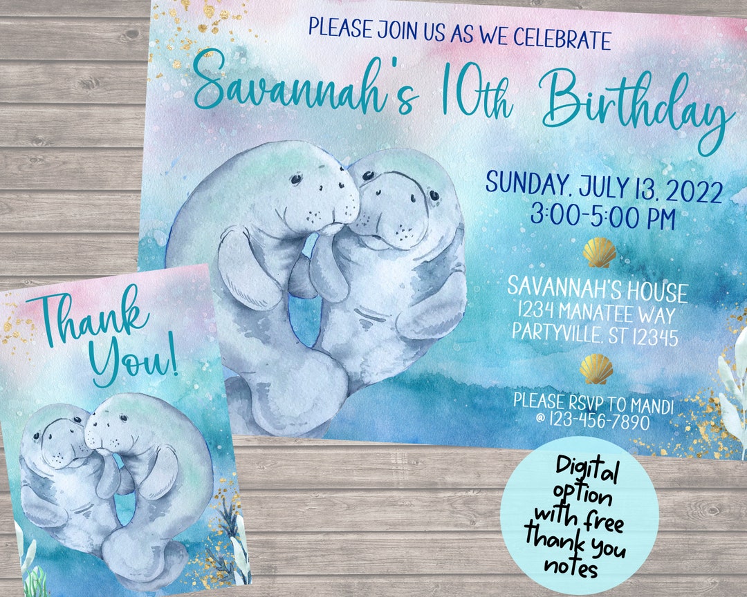 Manatee Birthday Party Invitation Manatee Invitation Manatee Birthday ...