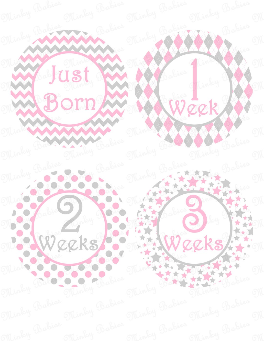 Digital Baby Monthly Milestone Stickers- DIY Printable-pink/gray-jpeg W ...