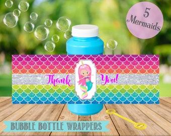 Mermaid Bubbles Tags, Tail, Favor, Gift Labels, Bubble Bottle Label ...