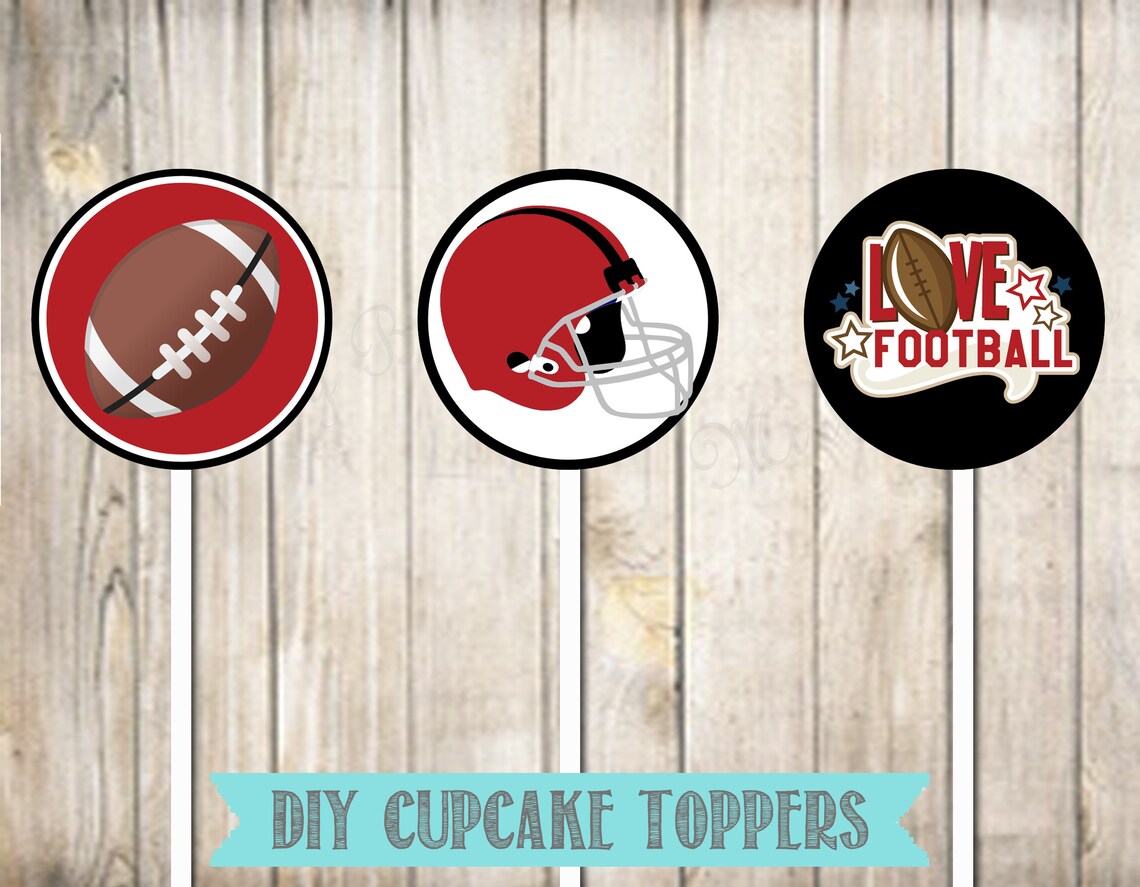 Football Cupcake Toppers Football Favor Tags Pick Your Team - Etsy