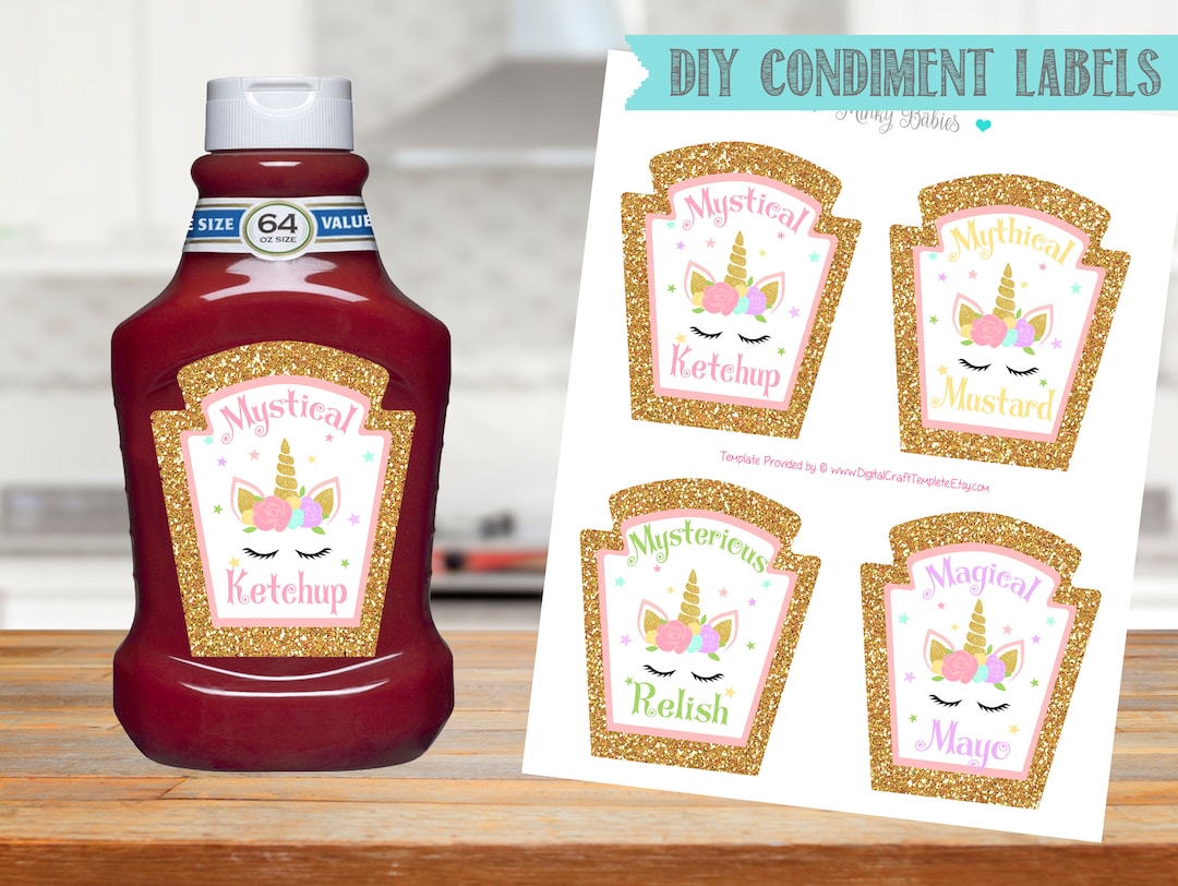 Unicorn Condiment Bottle Labels- for 2 Size Bottles-unicorn Birthday ...