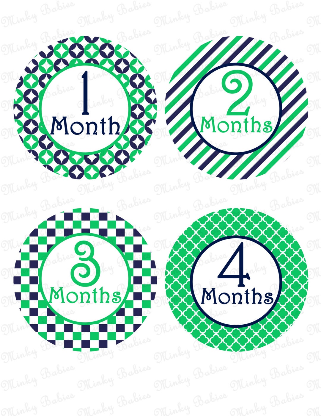 Digital Baby Monthly Milestone Stickers- DIY Printable-green/navy-jpeg ...