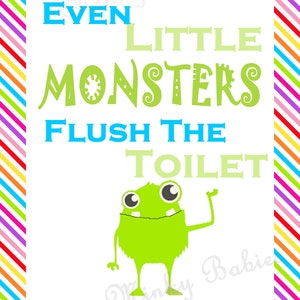 Kids Bathroom Digital Wall Art- Bathroom Rules- Monsters Theme- Unisex ...