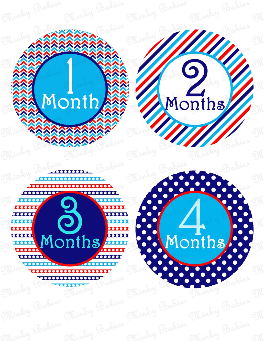 Digital Baby Month Milestone Stickers-diy Printable-red/white/blue-jpeg ...