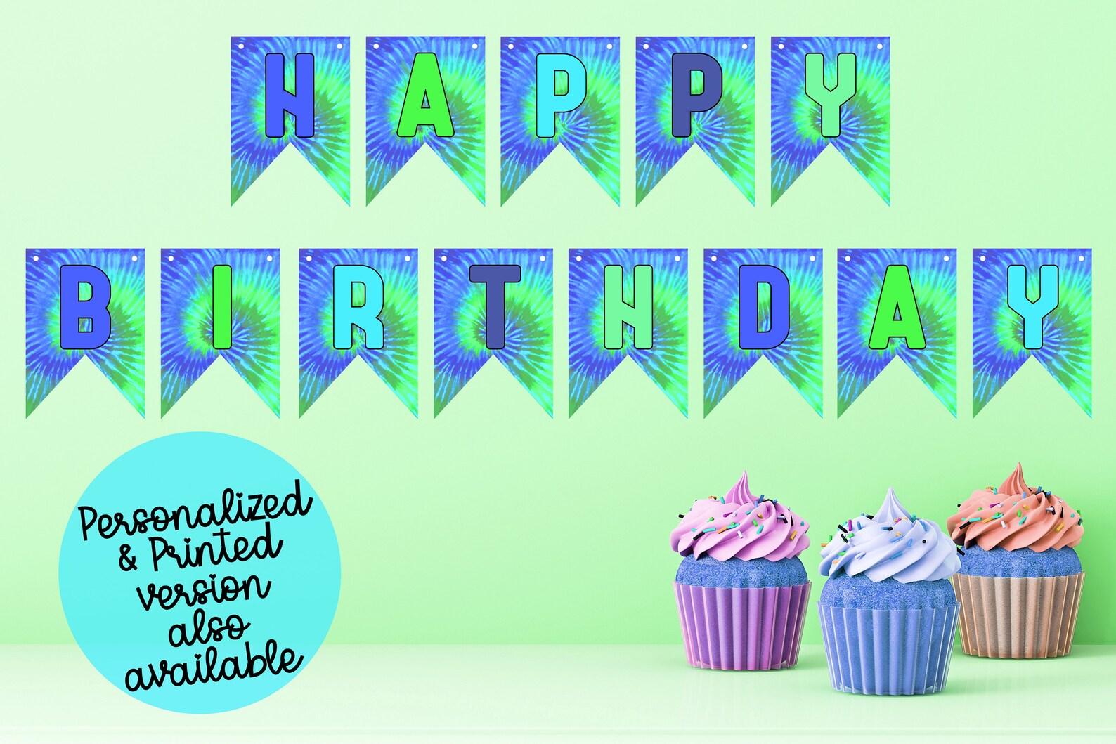 Tie Dye Happy Birthday Banner- Boy Tie Dye Banner- Blue Tie Dye Banner ...