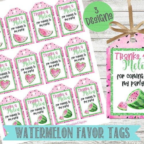 Watermelon Party Favor Tags Thanks a Melon Tags One in a - Etsy
