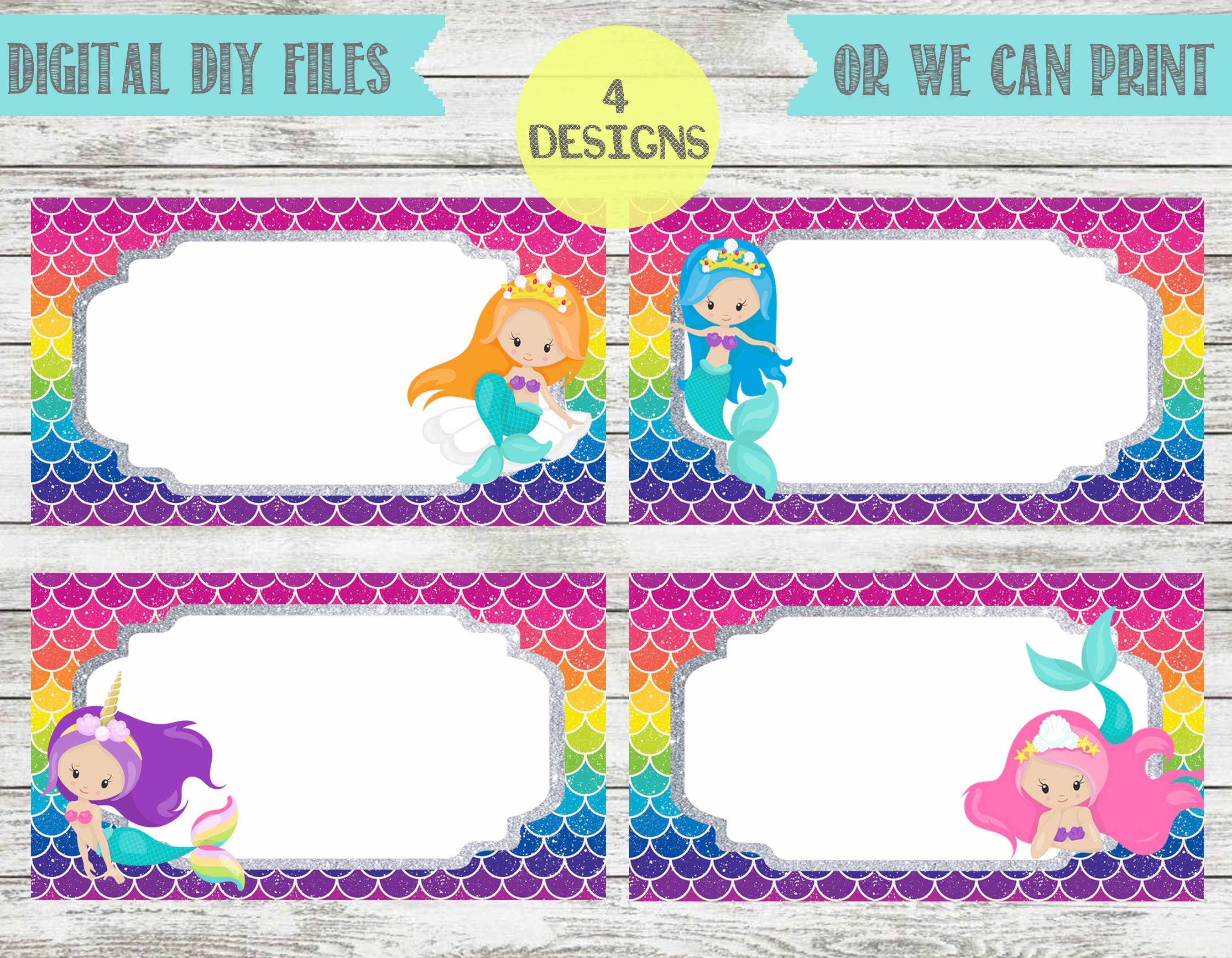 Mermaid Blank Food Tent Cards Labels- Blank Place Cards- Rainbow ...