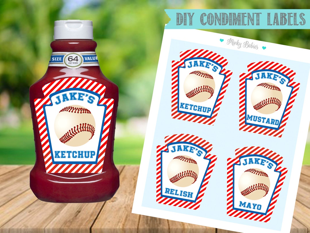 Baseball Condiment Bottle Labels-baseball Birthday Personalized-digital ...