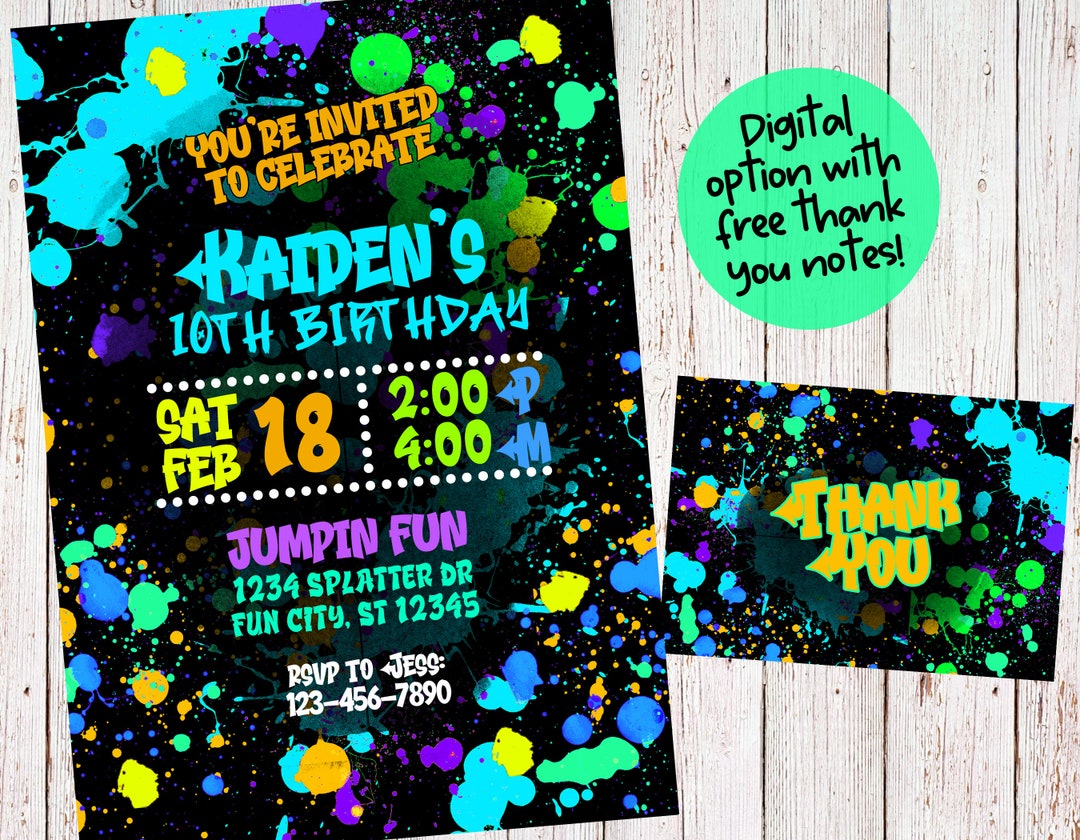 Neon Birthday Party Invitation Boy Neon Glow Birthday Invitation Neon ...