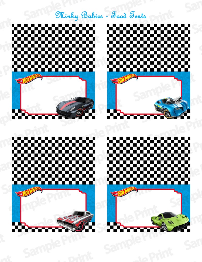 Hot Wheels Blank Food Tent Cards Labels Blank Place Cards | Etsy