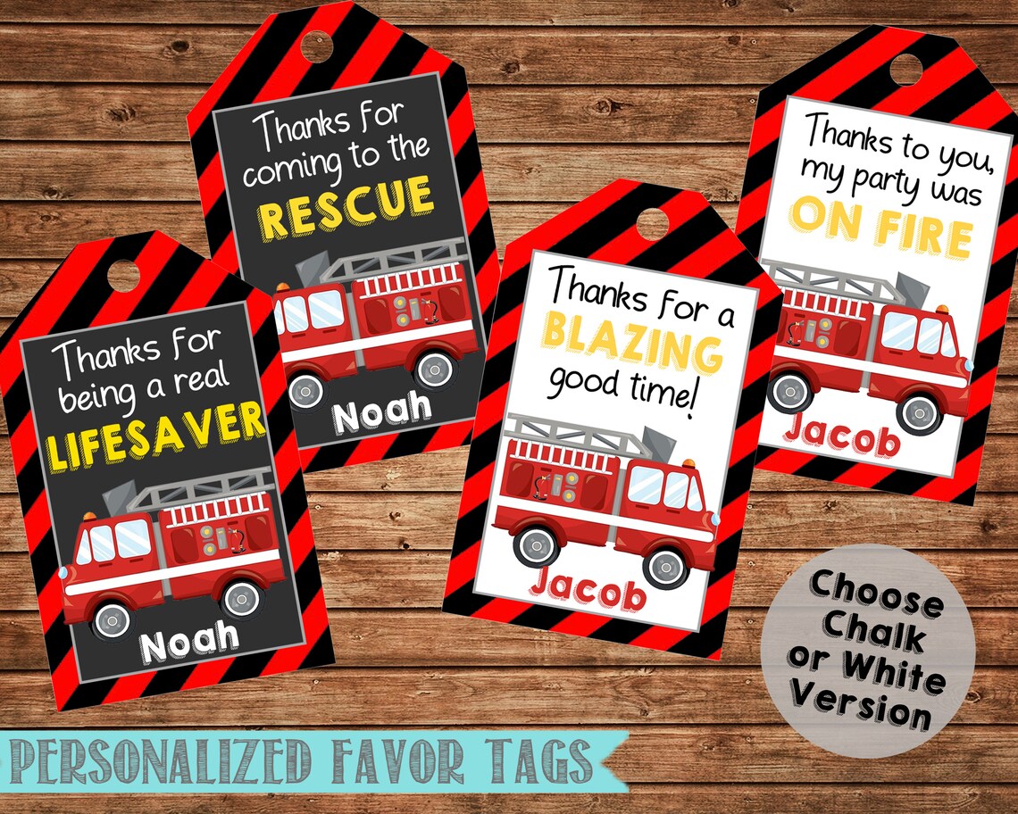 Fire Truck Favor Tags Fire Engine Thank You Tags Fire Truck - Etsy