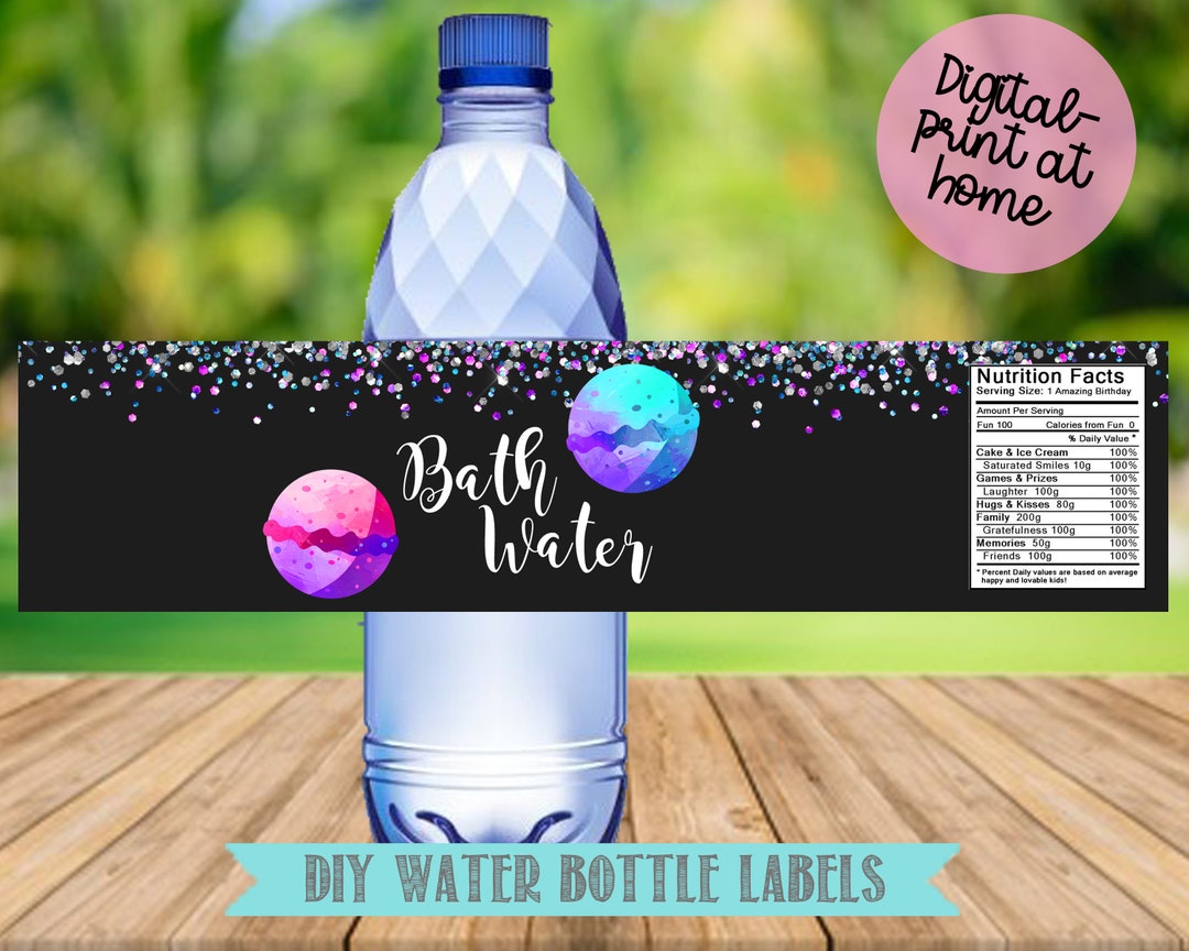 Bath Bomb Party Water Bottle Labels- Bath Bomb Birthday Party Water ...