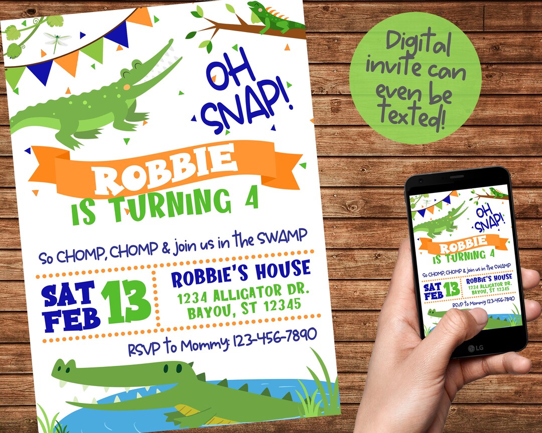 Alligator Birthday Invitation Alligator Invitation Alligator - Etsy