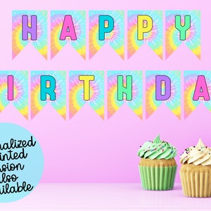 Tie Dye Happy Birthday Banner- Boy Tie Dye Banner- Blue Tie Dye Banner ...