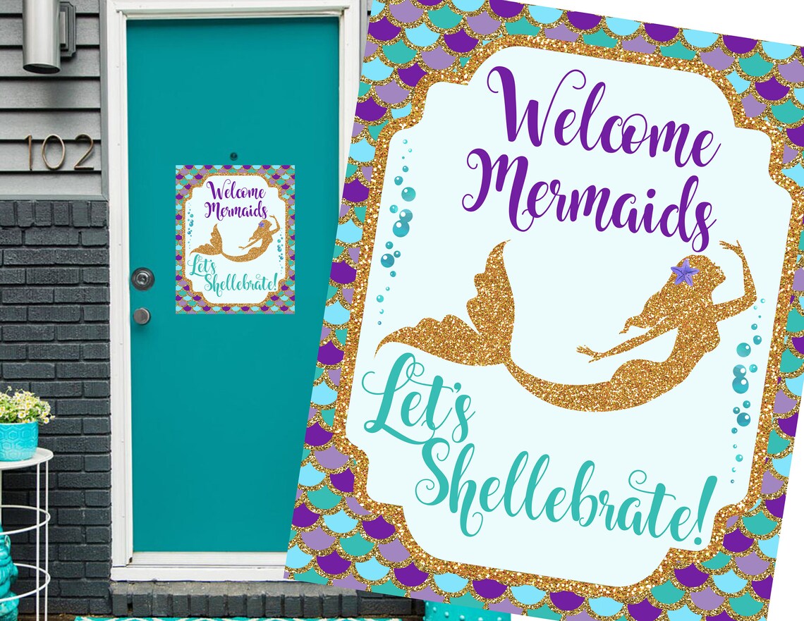 Mermaid Welcome Sign- Mermaid Birthday Party- Let's Shellebrate-digital ...