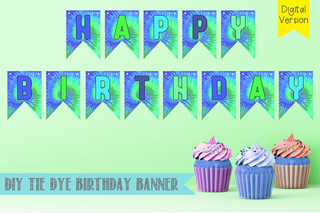 Tie Dye Happy Birthday Banner- Boy Tie Dye Banner- Blue Tie Dye Banner ...