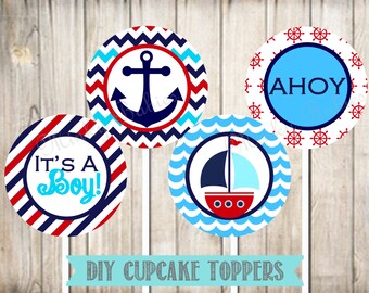 Nautical Theme Printable Cupcake Toppers Baby Shower Boy DIY Printable ...