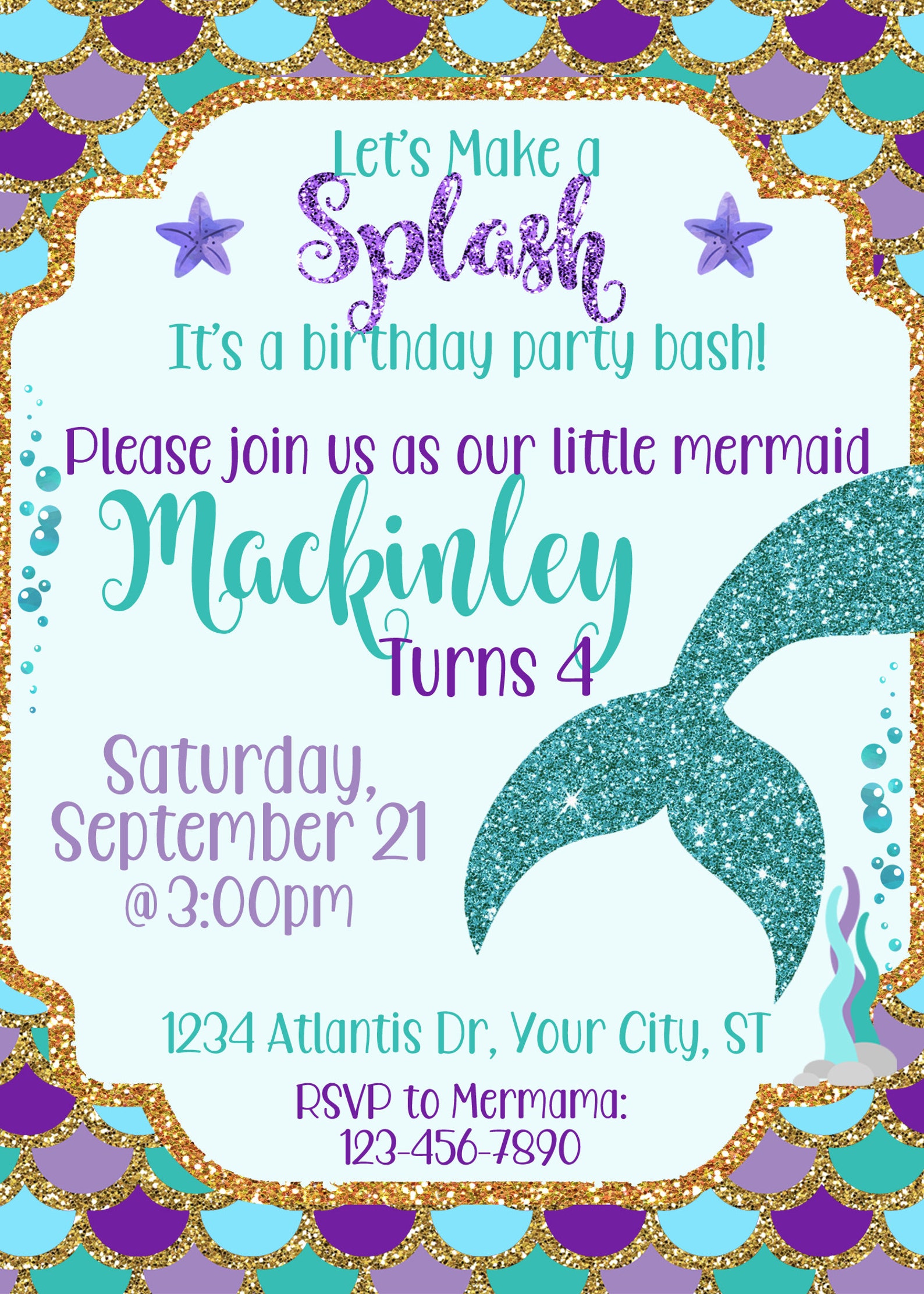 Mermaid Birthday Invitation-mermaid Invitation-mermaid - Etsy