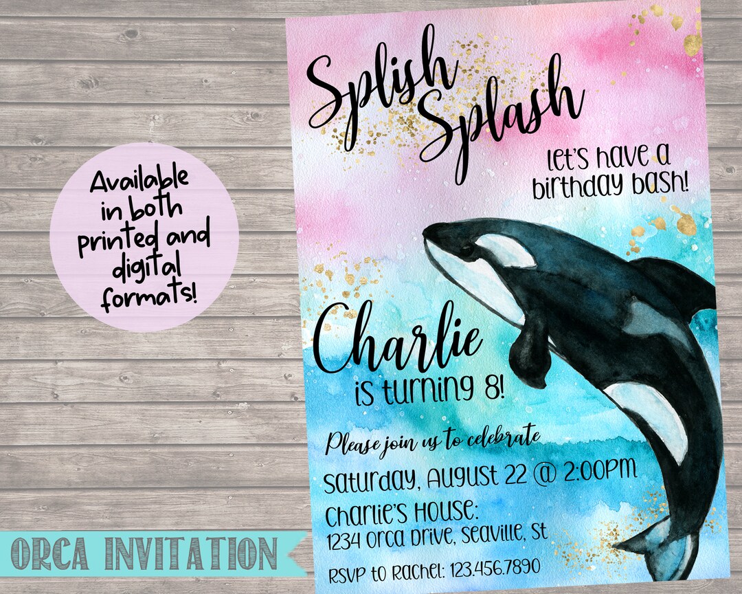Orca Birthday Party Invitation Orca Invitation Orca Birthday-orca Girl ...
