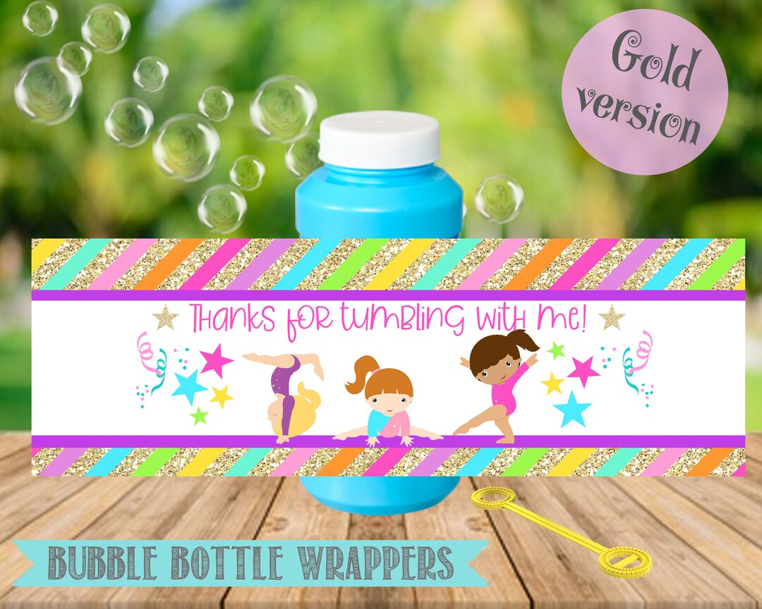 Gymnastics Gold Bubble Bottle Labels-gymnastics Birthday Party ...