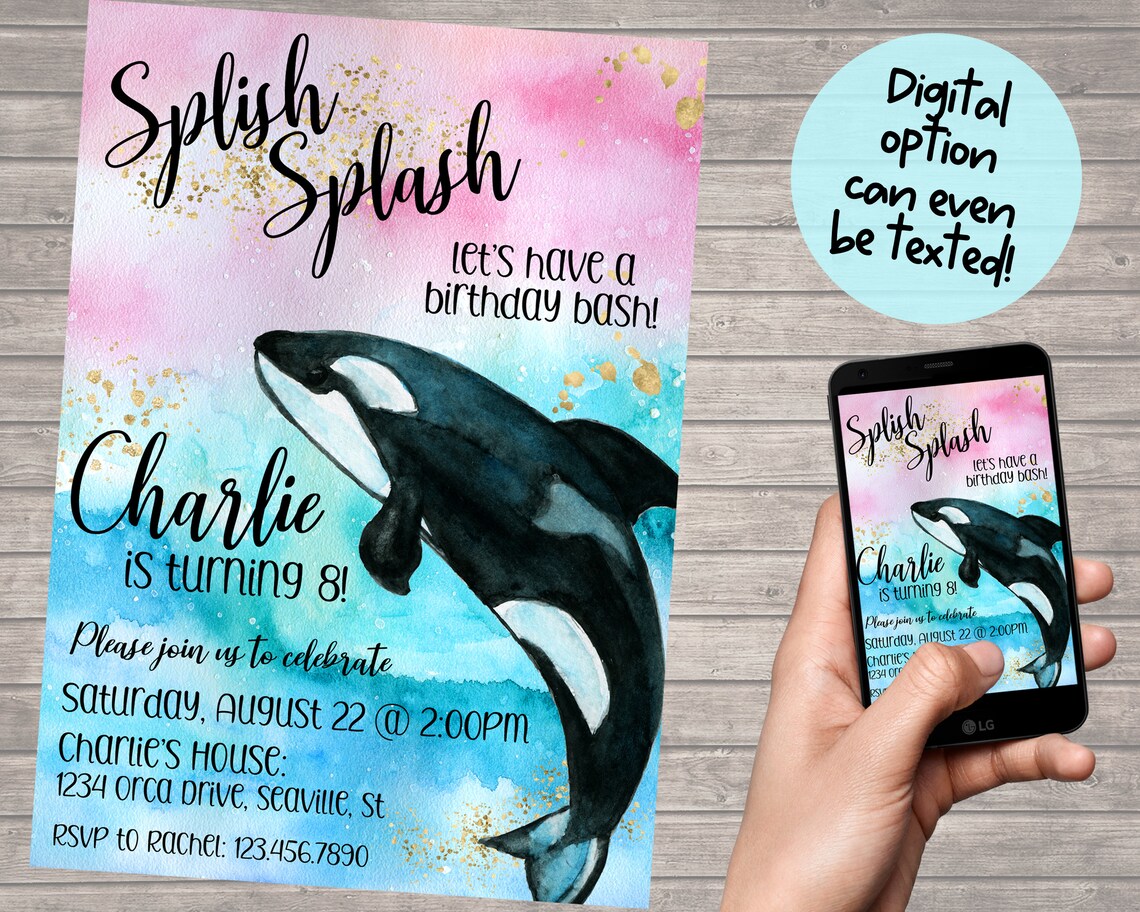 Orca Birthday Party Invitation Orca Invitation Orca - Etsy