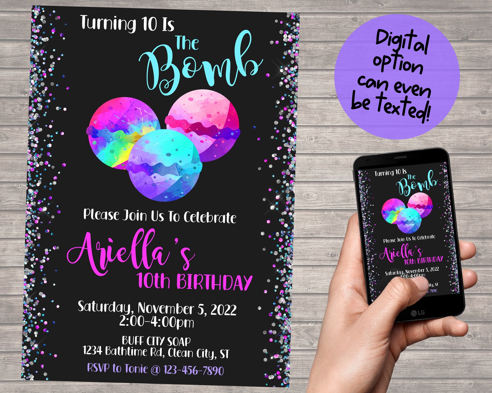 Bath Bomb Invitation Bath Bomb Birthday Invitation Bath Bomb - Etsy