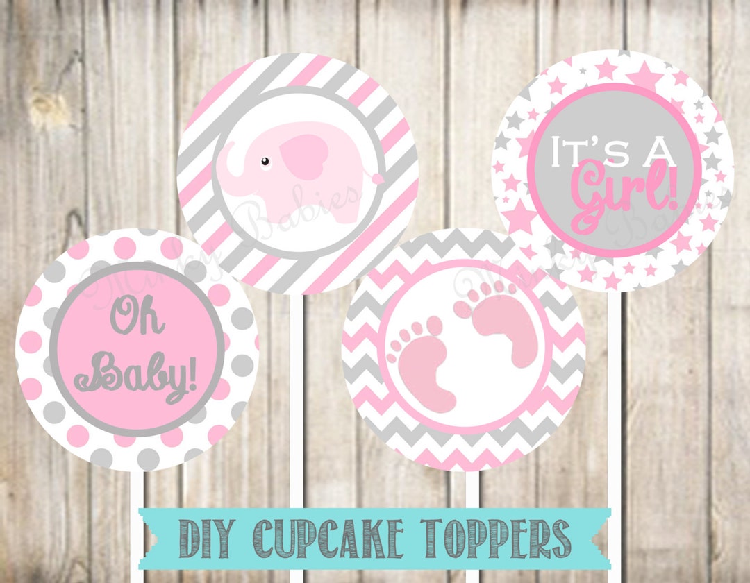 Baby Shower Cupcake Toppers- DIY Printable- Girl Baby Shower- 4 ...