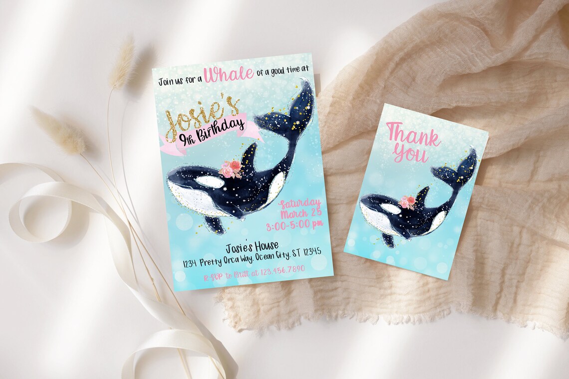 Orca Birthday Party Invitation Orca Invitation Orca | Etsy