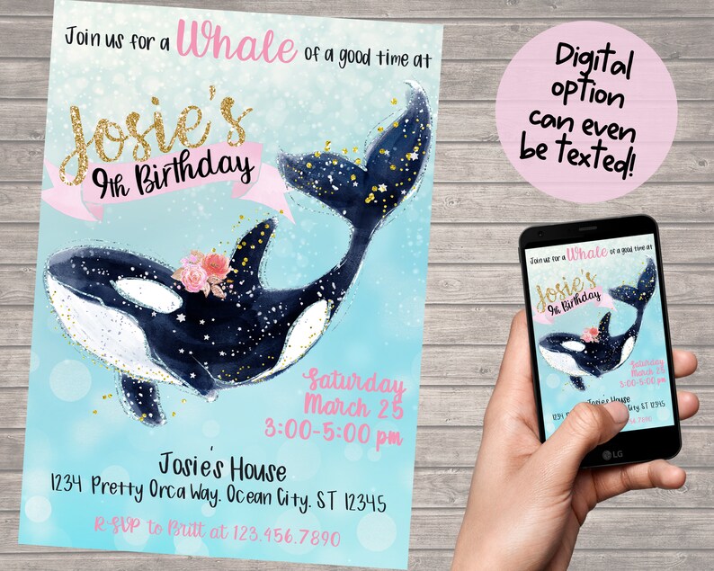 Orca Birthday Party Invitation Orca Invitation Orca | Etsy