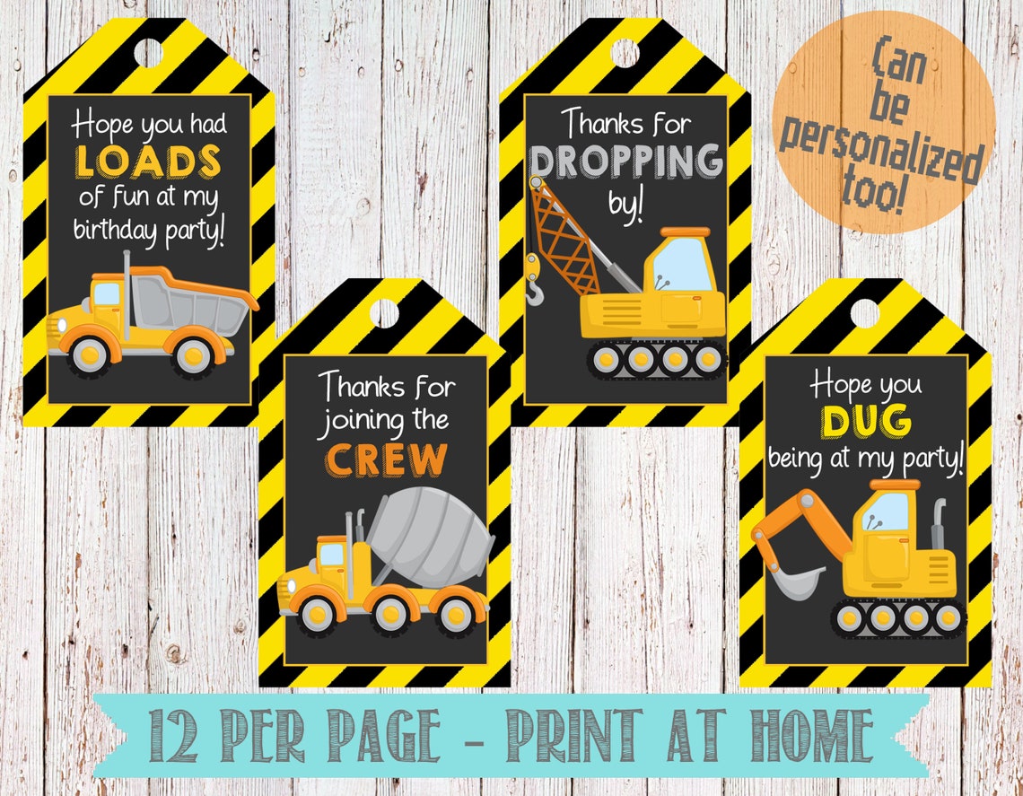 Construction Favor Tags Construction Thank You Tags - Etsy