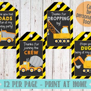 Construction Favor Tags- Construction Thank You Tags- Construction ...